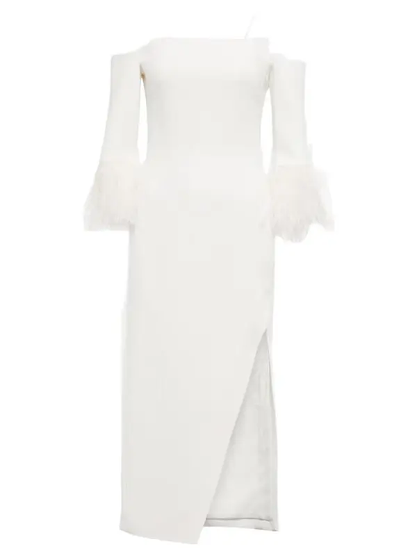 David Koma Feather-trimmed Off-shoulder Midi Dress - White
