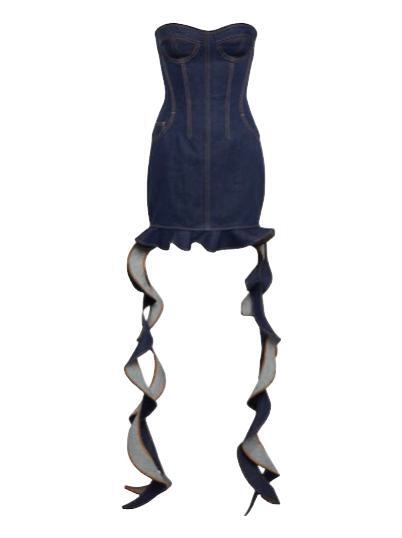 David Koma Denim Corset Minidress With Ruffle Detail - Black