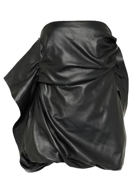 Attico Strapless Draped Leather Mini Dress - Black