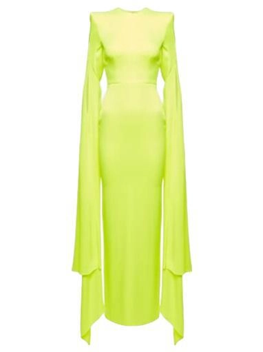 Alex Perry Bennett Satin Gown With Slit Sleeves - Yellow