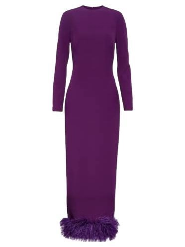 SAFIYAA LONDON Long Sleeve Feather Trim Gown - Purple