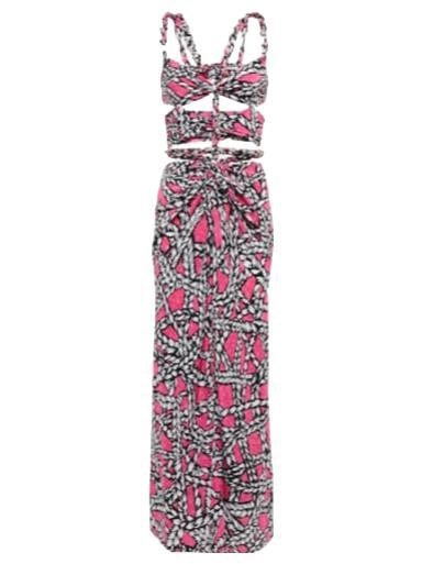 AREA Printed Cut-out Silk Midi Dress - Gray