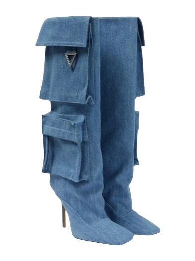 Attico Sienna Tube Denim Knee-high Boots - Blue