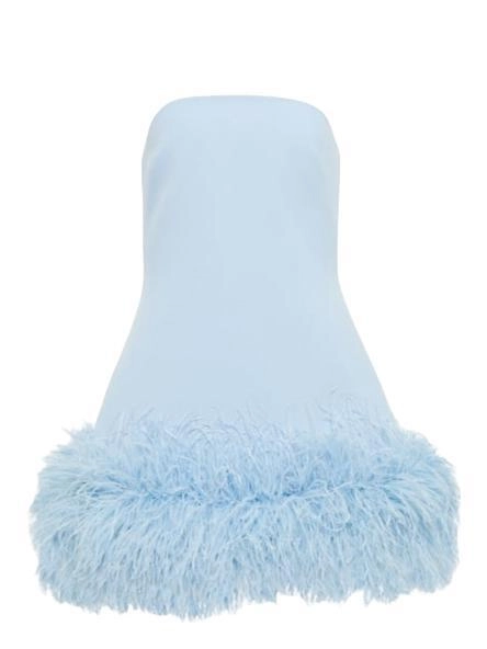 SAFIYAA LONDON Feather-trimmed Crepe Minidress - Blue