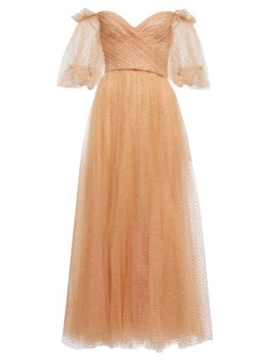 Monique Lhuillier Embellished Off-shoulder Gown - Nude