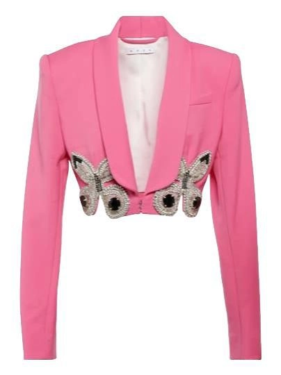 AREA Embellished Cropped Wool Blazer - Pink