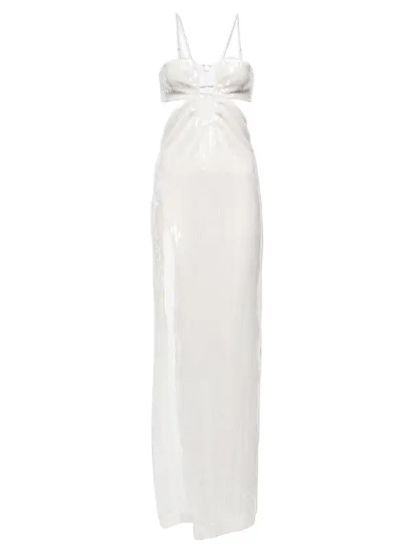 NENSI DOJAKA Bridal Sequined Tulle Gown With High Slit And Backless Design - White