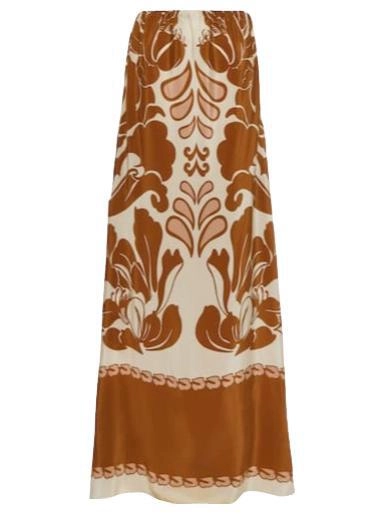 ADRIANA DEGREAS Printed Strapless Silk Maxi Dress - Brown