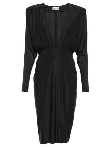 Alexandre Vauthier Satin Midi Dress With V-neck - Black