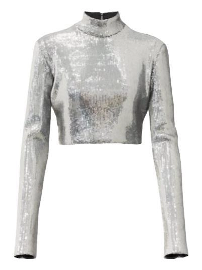 David Koma Sequined Mock Neck Cropped Top - Gray