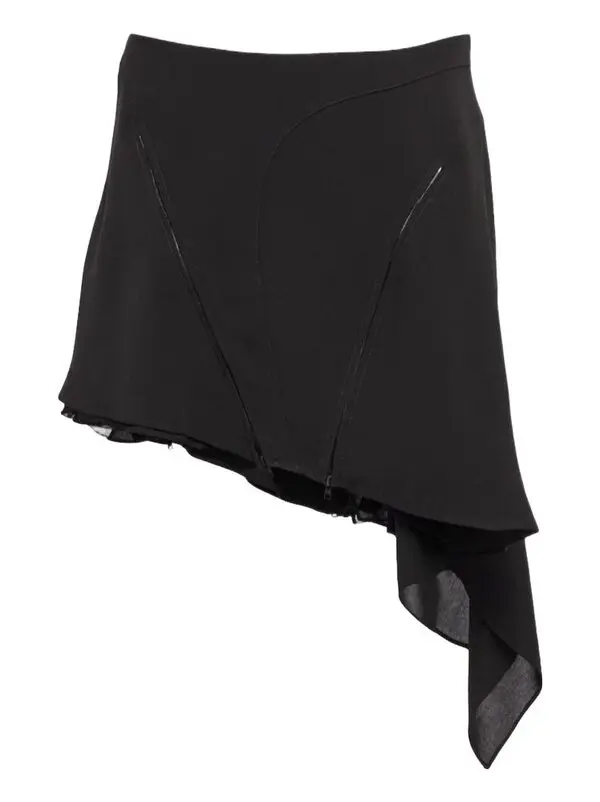MUGLER Asymmetrical Mini Skirt With Zipper Detail - Black