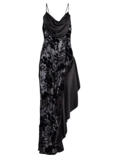 RODARTE Asymmetrical Floral Devoré Slip Dress - Black