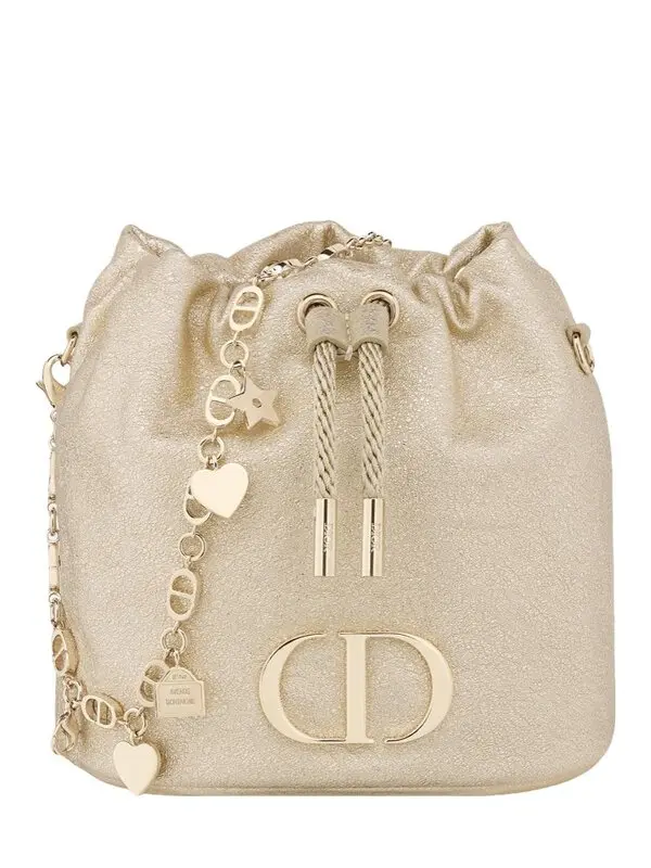 Dior Drawstring Shoulder Bag With Chain Strap - Nude