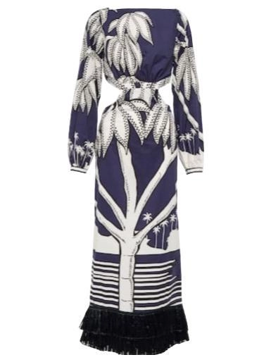 Johanna Ortiz Printed Cotton Maxi Dress With Fringe Trim - Black