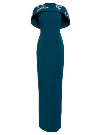 SAFIYAA LONDON Embellished Cape Crepe Gown - Blue