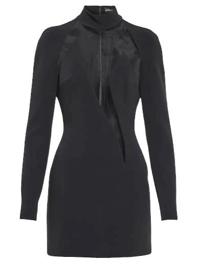 David Koma Mesh Panel Mock Neck Mini Dress - Black