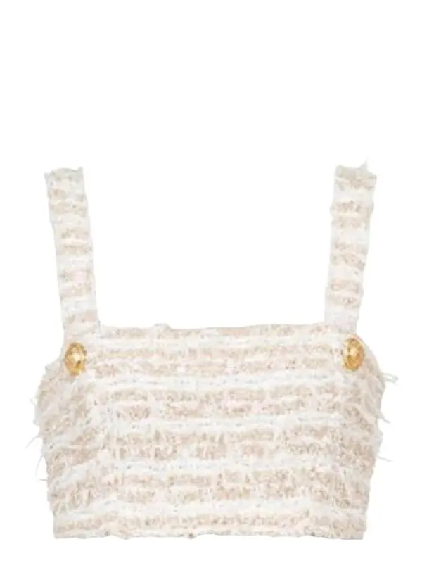Balmain Tweed Sports Bra Crop Top - White