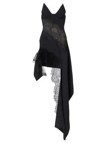 David Koma Asymmetrical Lace Trim Mini Dress - Black