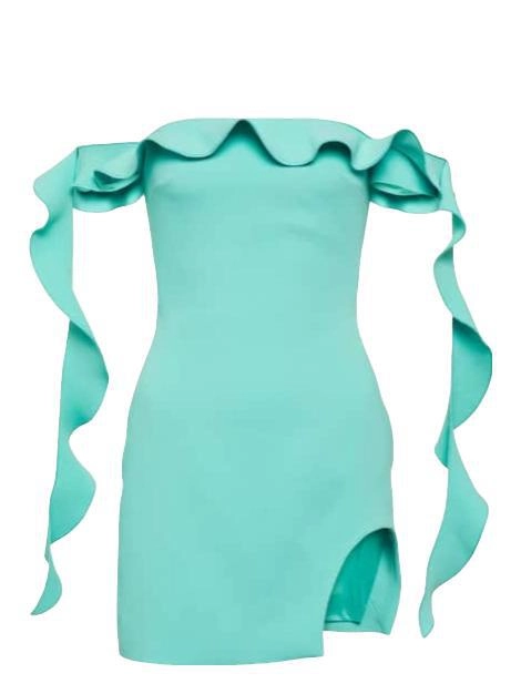 David Koma Off-the-shoulder Ruffled Minidress With Side Slit - Green