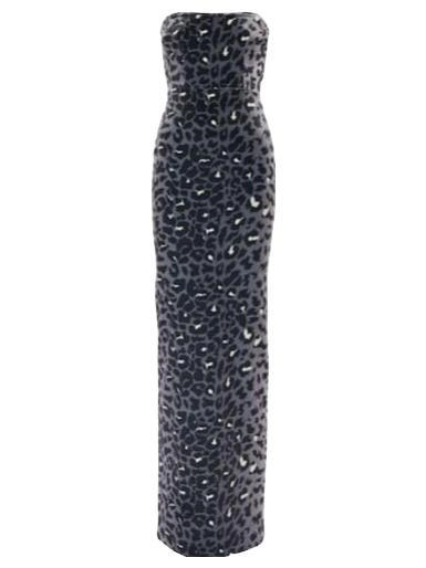 Alex Perry Leopard-print Strapless Velvet Gown - Black