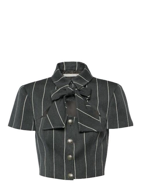 Alessandra Rich Pinstripe Cropped Wool-blend Jacket With Bow Detail - Black