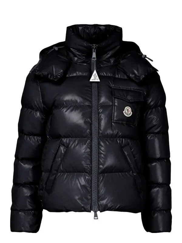Moncler Quilted Down Jacket With Embroidered Logo - Black