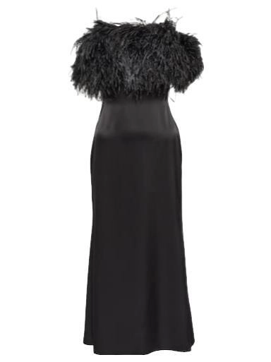 David Koma Feather-trimmed Satin Midi Dress - Black