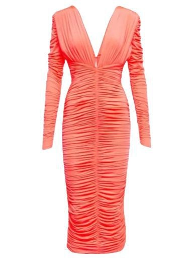 Alex Perry Marin Ruched V-neck Long Sleeve Midi Dress - Pink