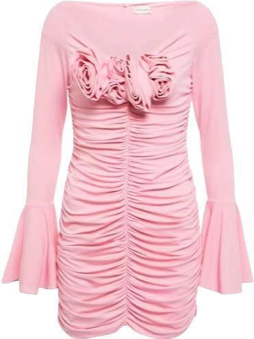 Magda Butrym Ruched Jersey Minidress With Rose Detail - Pink