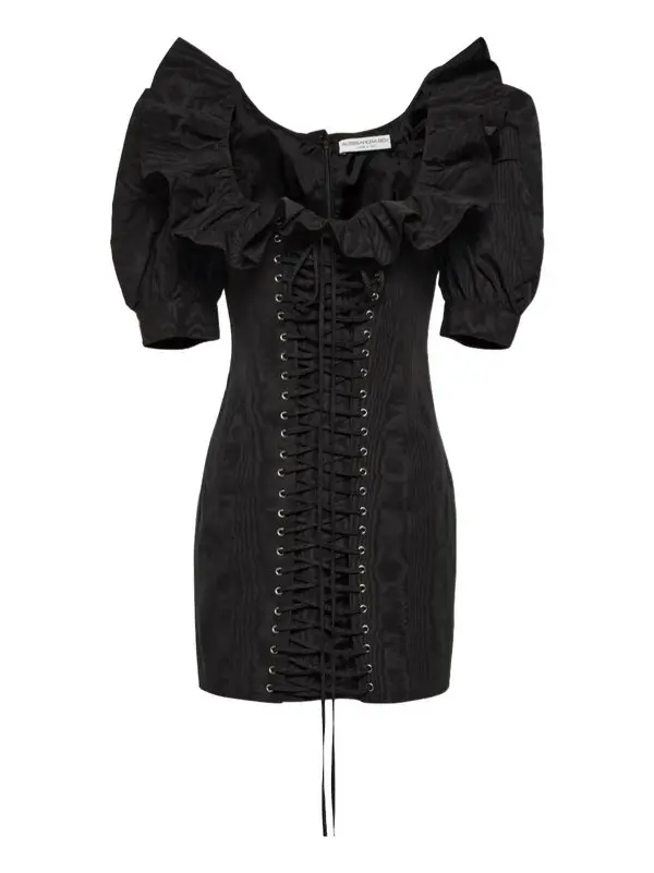 Alessandra Rich Ruffled Puff-sleeve Minidress - Black