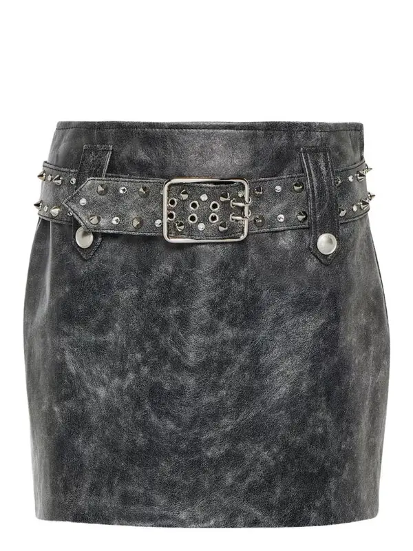 Alessandra Rich Embellished Leather Miniskirt - Dark Gray