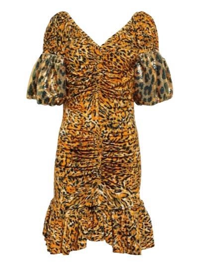 Rabanne Embellished Animal-print Ruched Minidress - Brown