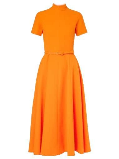 EMILIA WICKSTEAD Short-sleeved Midi Dress With Belt - Orange