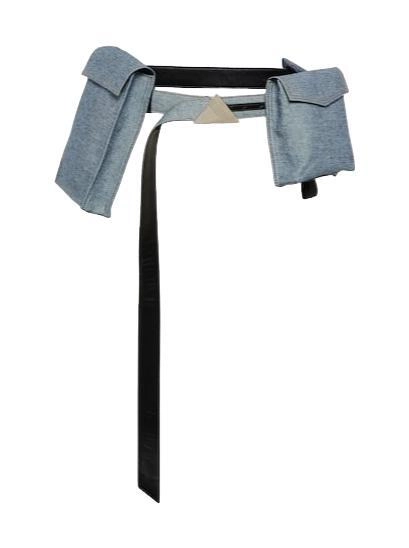 Attico Denim And Leather Belt With Pockets - Gray