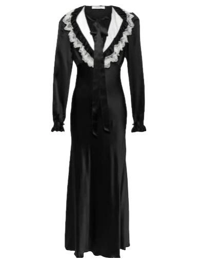 RODARTE Silk Satin Midi Dress With Lace Trim - Black