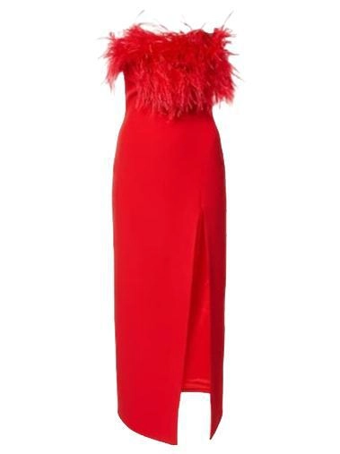 David Koma Feather-trimmed Midi Dress - Red