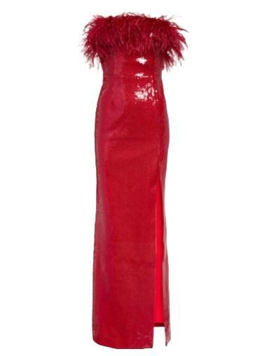 Rebecca Vallance Nika Sequined Feather-trimmed Gown - Red