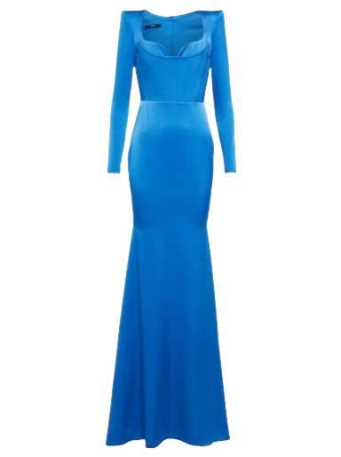 Alex Perry Crepe Gown With Dramatic Shoulders And Zipped Cuffs - Blue