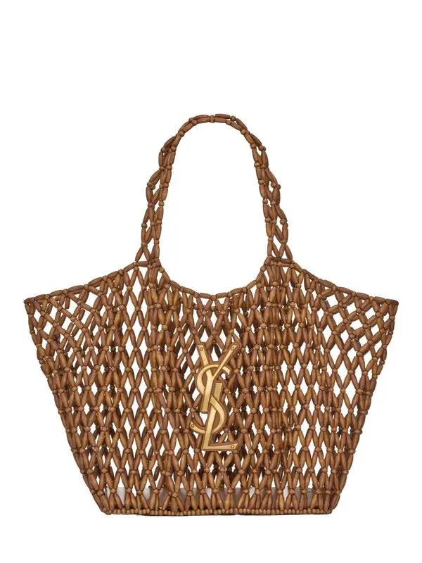 Saint Laurent Icare Medium Wood Beads Tote - Brown