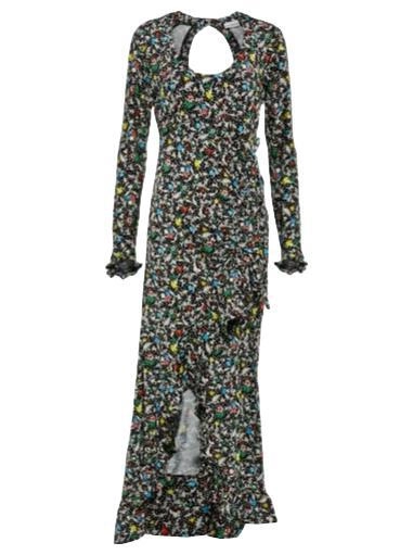 Rabanne Printed Wrap Midi Dress With Ruffled Hem - Black