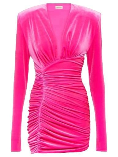 Alexandre Vauthier Ruched Velvet Plunge Mini Dress - Pink