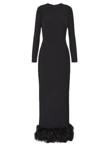 SAFIYAA LONDON Feather-trimmed Crepe Gown - Black