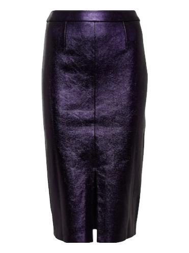 Stouls Carmen Metallic Leather Midi Skirt - Black