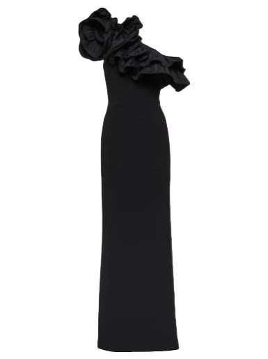 Rebecca Vallance Chloe One-shoulder Gown With Ruffles - Black