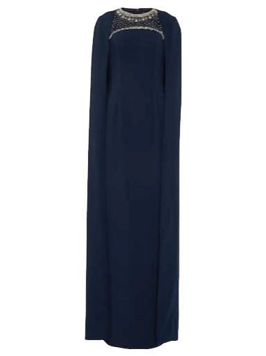 Jenny Packham Embellished Cape Crepe Gown - Black
