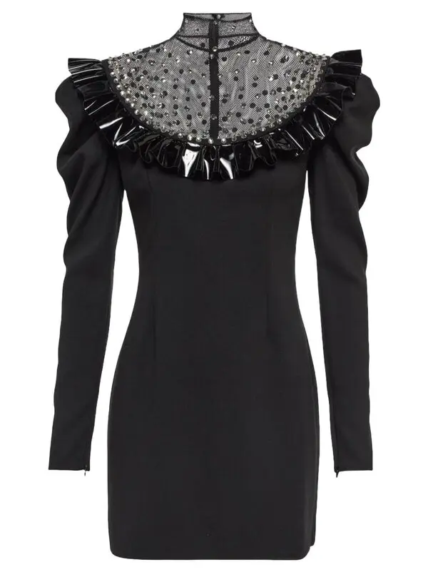 Alessandra Rich Embellished Wool-blend Mini Dress - Black