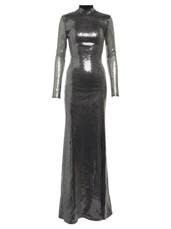David Koma Sequined Mockneck Gown With Leg Slit - Black