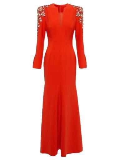 Jenny Packham Embellished V-neck Crepe Gown - Red