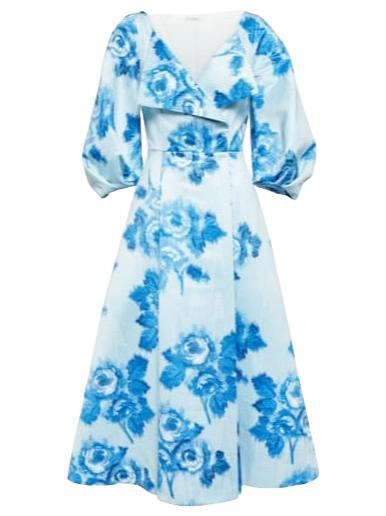 EMILIA WICKSTEAD Gabby Floral Taffeta Faille Midi Dress - Blue