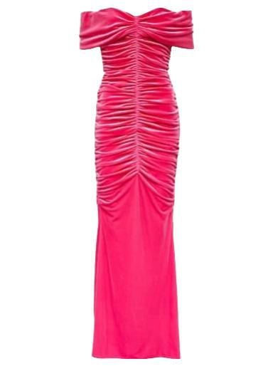 Monique Lhuillier Off-shoulder Velvet Gown - Pink
